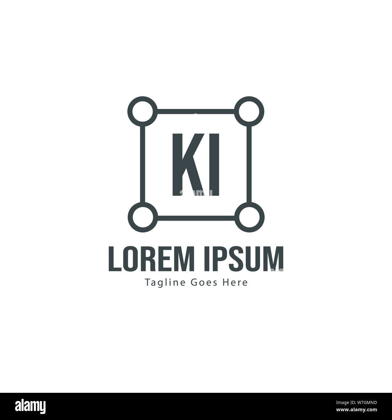 Initial KI logo template with modern frame. Minimalist KI letter logo ...