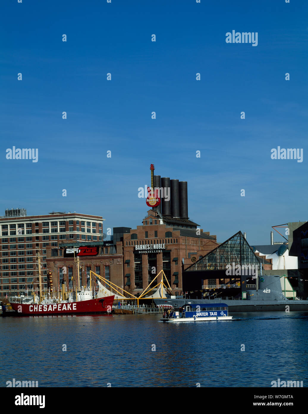 Baltimore's Inner Harbor, including a view of the Chesapeake Lightship ...
