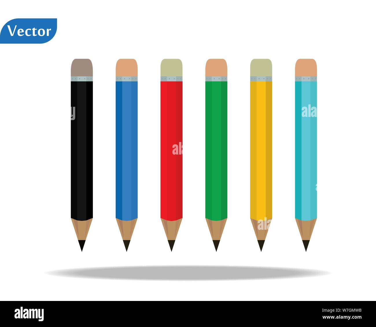 Set of ten colored pencils on white background. Vector illustration ...