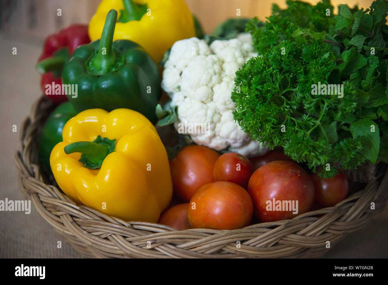 Fresh variety vegetable basket ready to be cooked in the kitchen ...