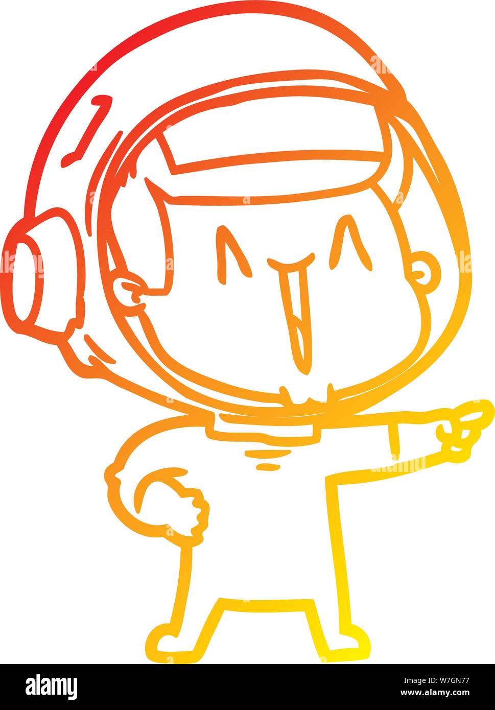 warm gradient line drawing of a happy cartoon astronaut pointing Stock ...