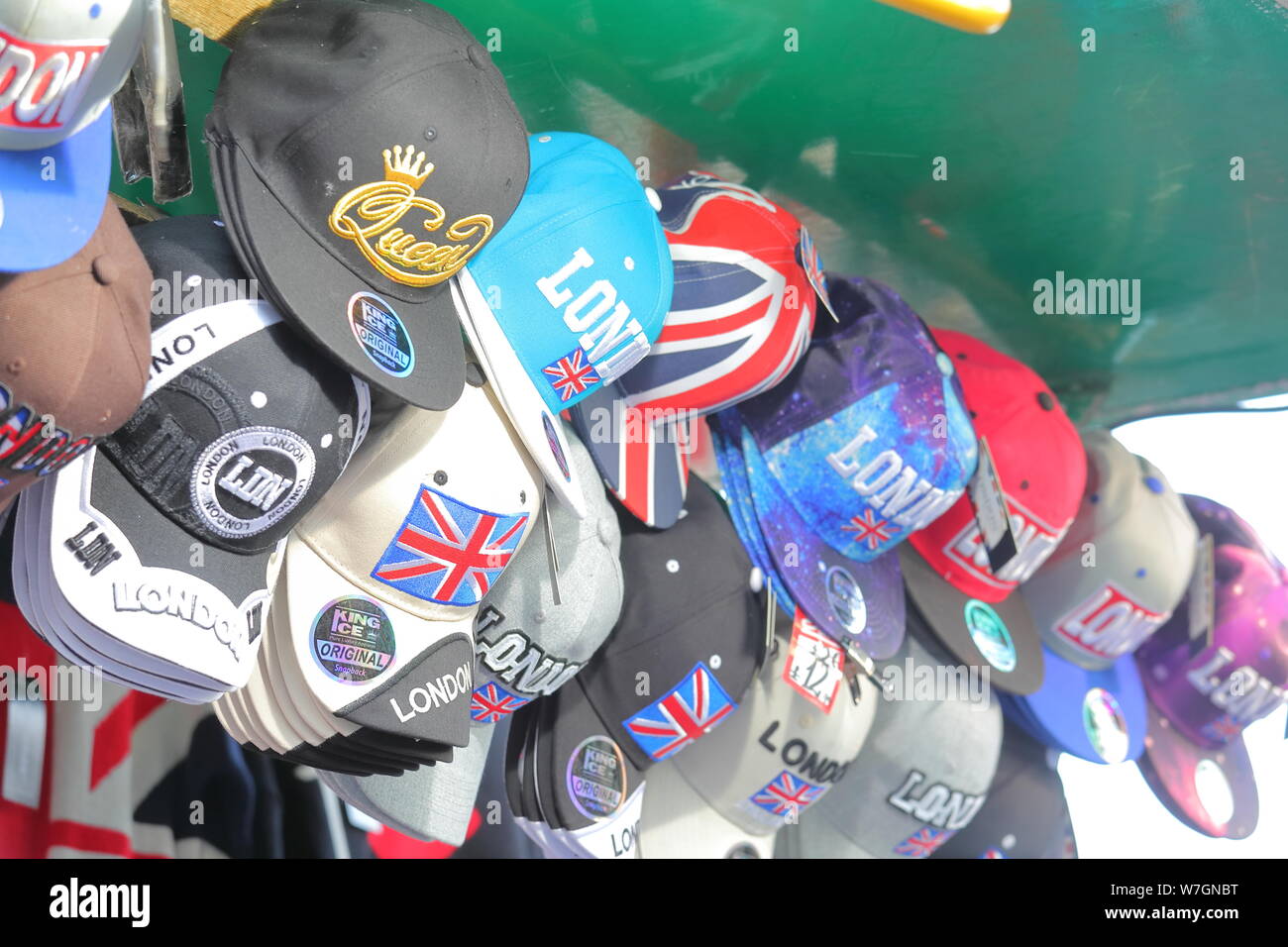 London cap souvenir display in London England Stock Photo - Alamy