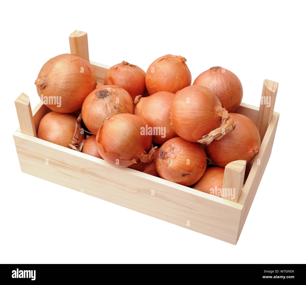 many onions in crate isolated on white background Stock Photo - Alamy