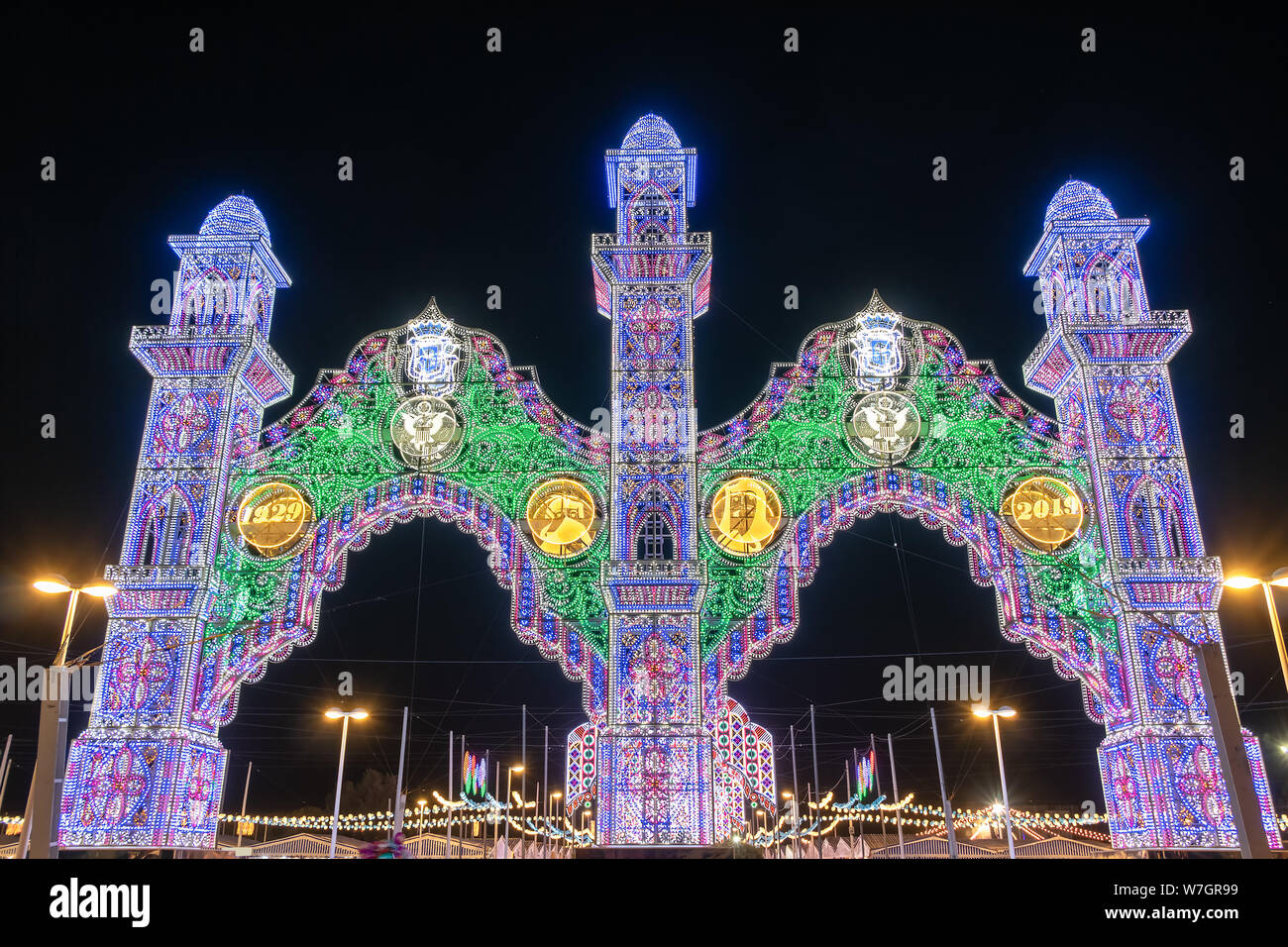 Main door of The Columbian Festivals celebrations in the city of Huelva ...