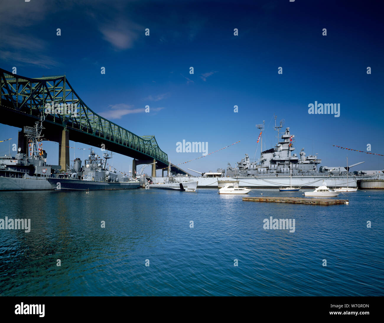 Battleship Cove, showing the USS Massachusetts and the USS John F ...