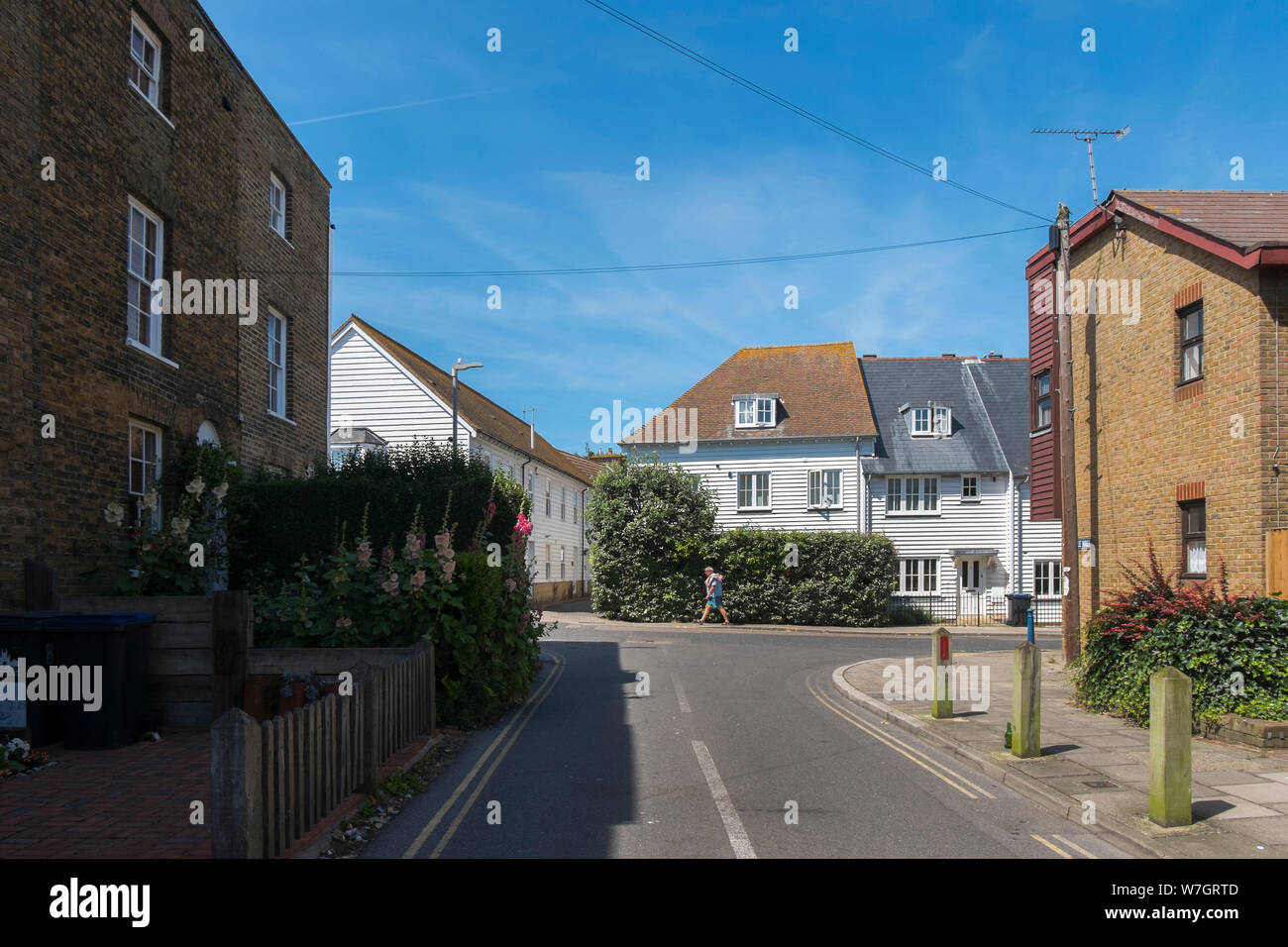 Traditional white weatherboard houses in Whitstable, Kent, UK Stock ...