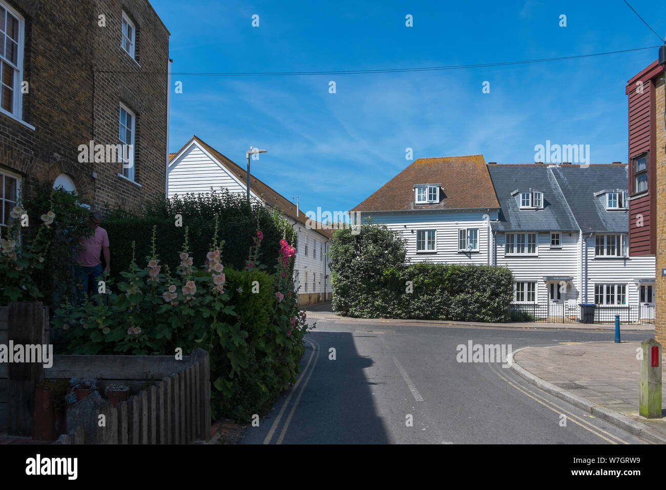 Traditional white weatherboard houses in Whitstable, Kent, UK Stock ...