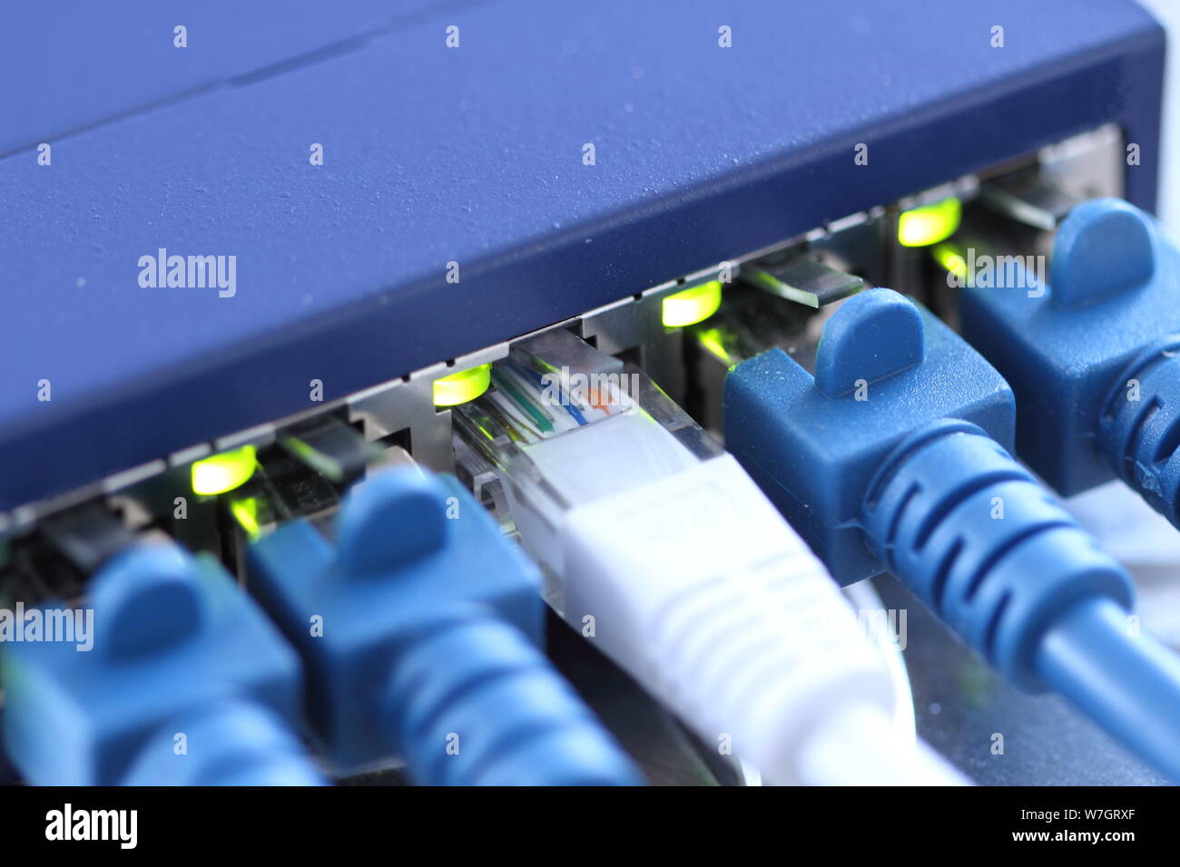 RJ45 plug in a router Stock Photo - Alamy