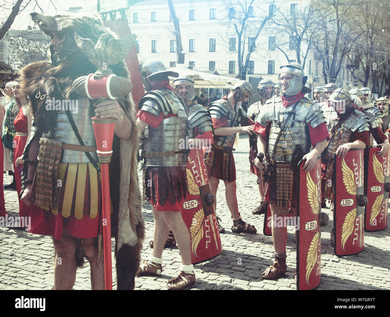 Odessa, Ukraine - March 2018 Roman legion empire soldiers old armor ...