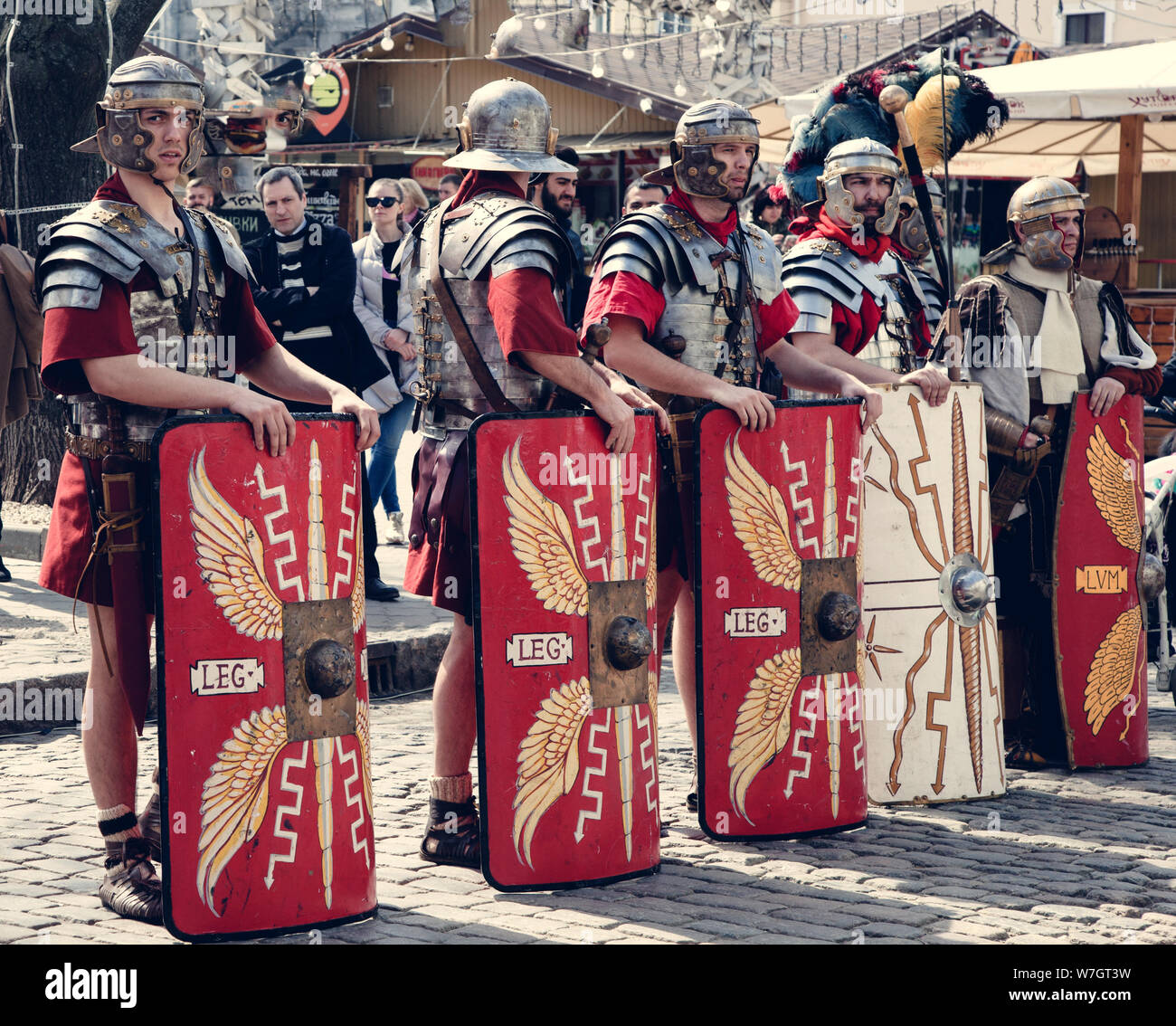 Odessa, Ukraine - March 2018 Roman legion empire soldiers old armor ...