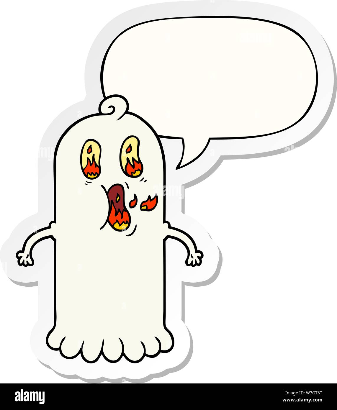 cartoon ghost with flaming eyes with speech bubble sticker Stock Vector ...