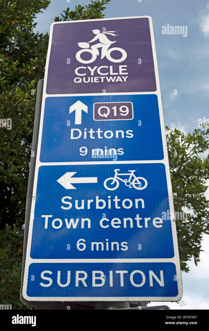cycle quietway sign in surbiton, surrey, england, with directions and ...