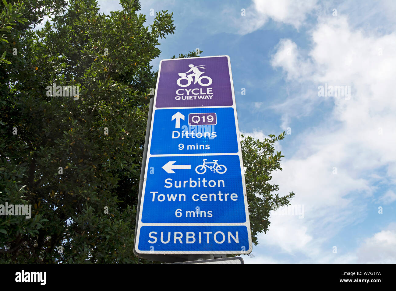 cycle quietway sign in surbiton, surrey, england, with directions and ...