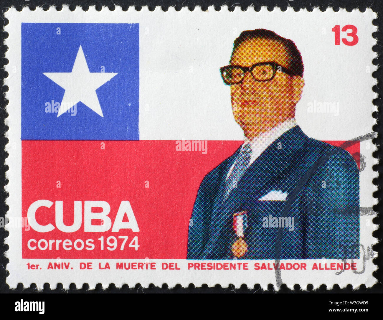 President Salvador Allende and chilean flag on stamp Stock Photo - Alamy