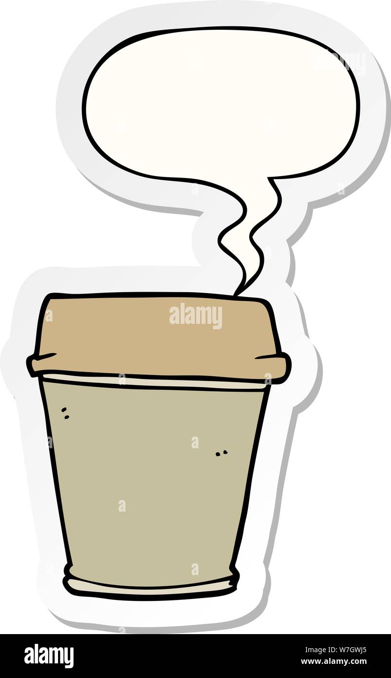 cartoon take out coffee with speech bubble sticker Stock Vector Image ...