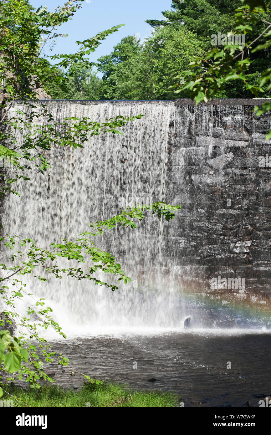 Water spills over dam at Puffer Pond in Amherst, Massachusetts Stock ...