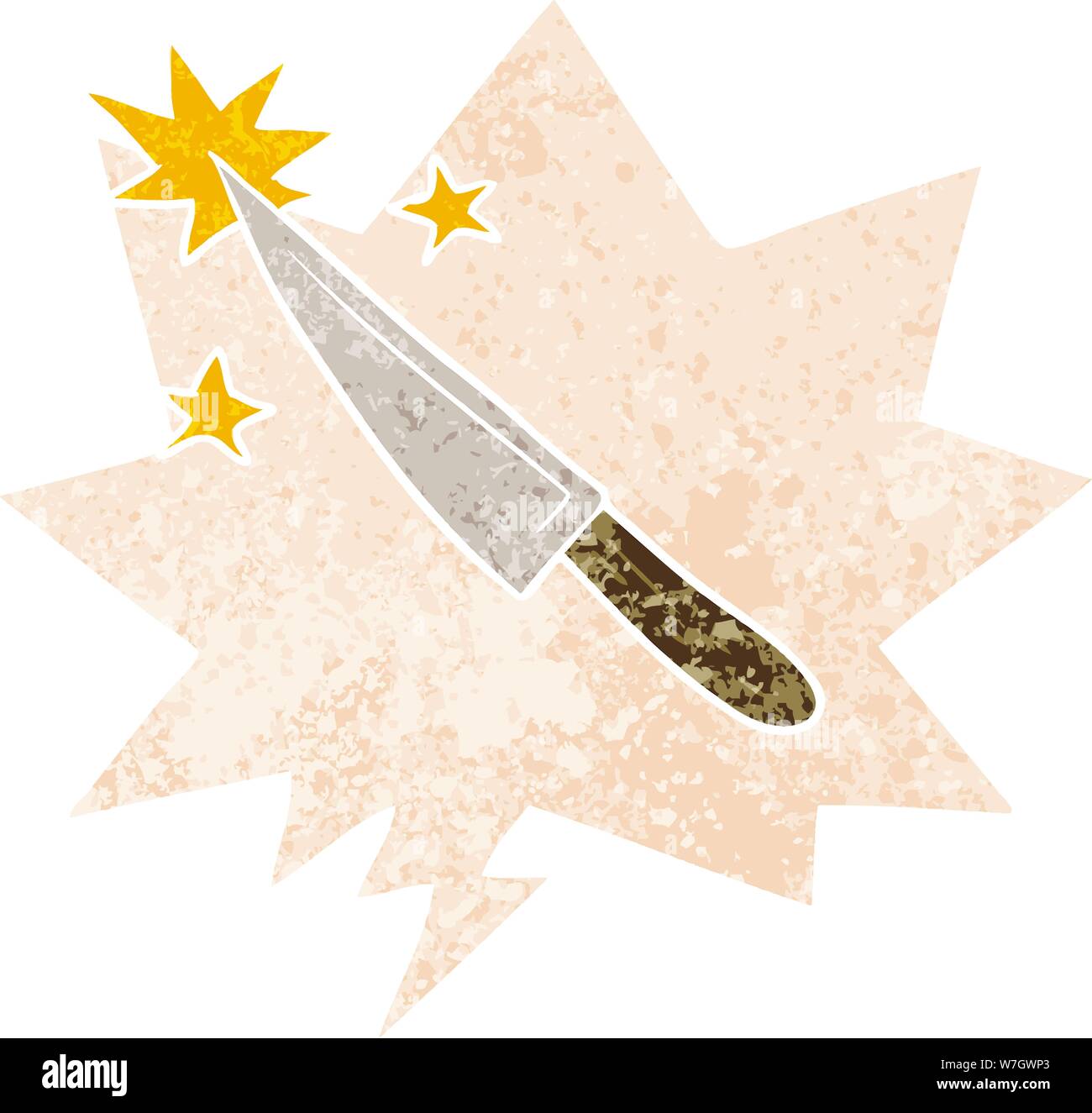 cartoon sharp kitchen knife with speech bubble in grunge distressed ...