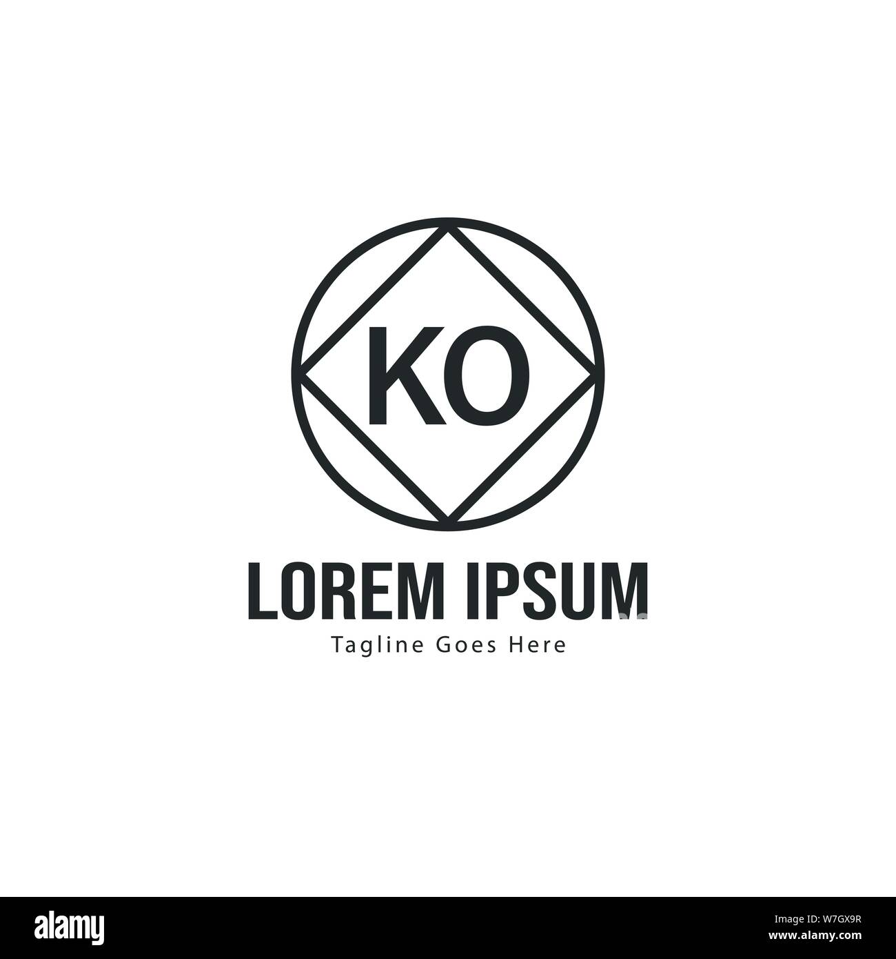 Initial KO logo template with modern frame. Minimalist KO letter logo ...