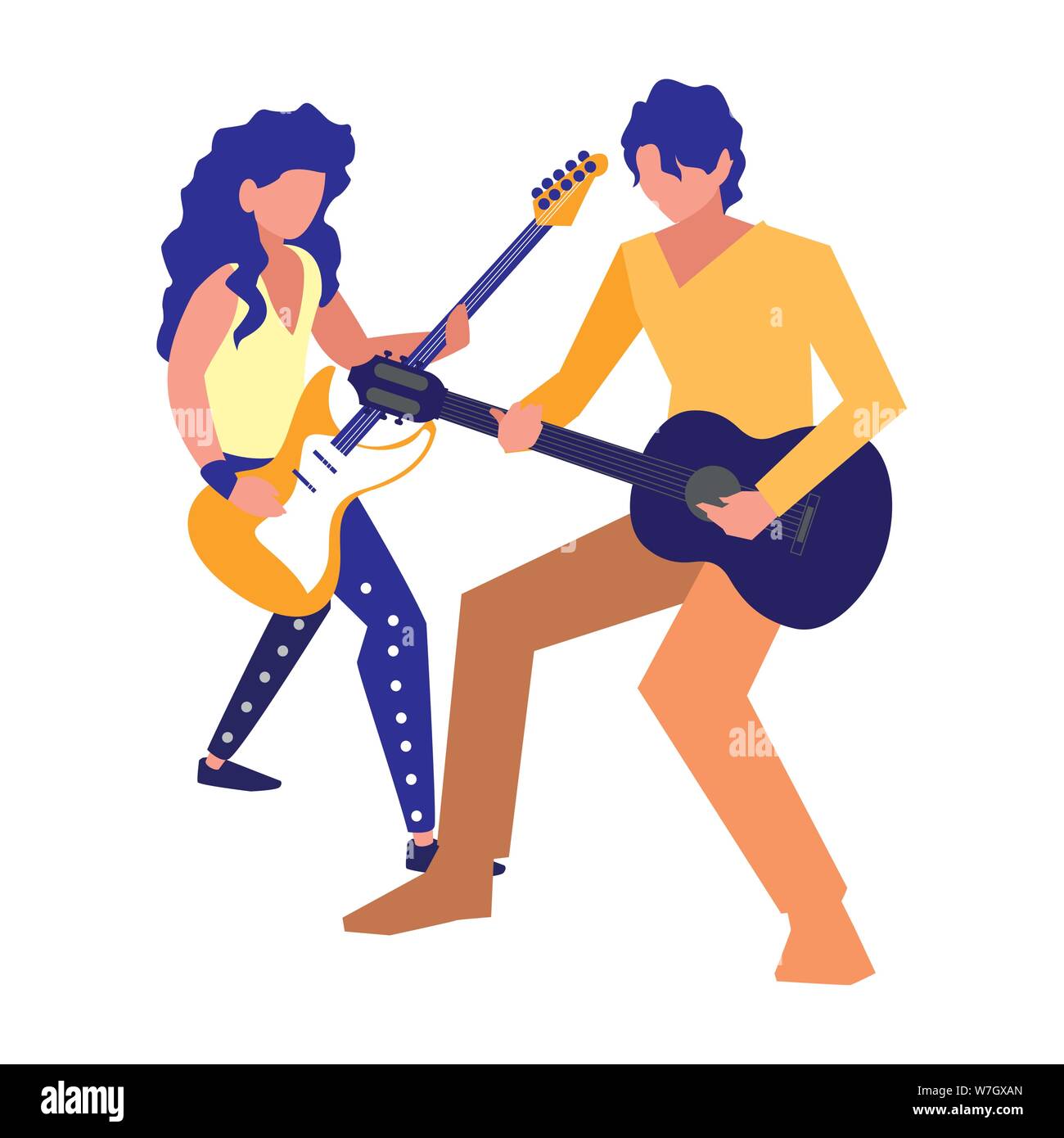rock performer with electric guitar concert event vector illustration ...