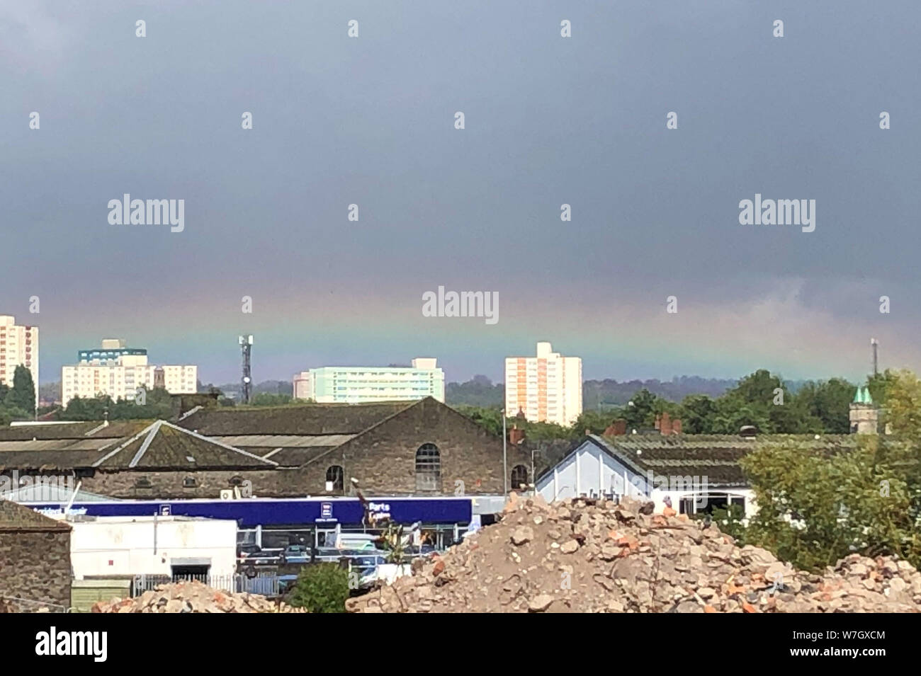 A flat rainbow above Bristol, according to the Met Office it is due the ...