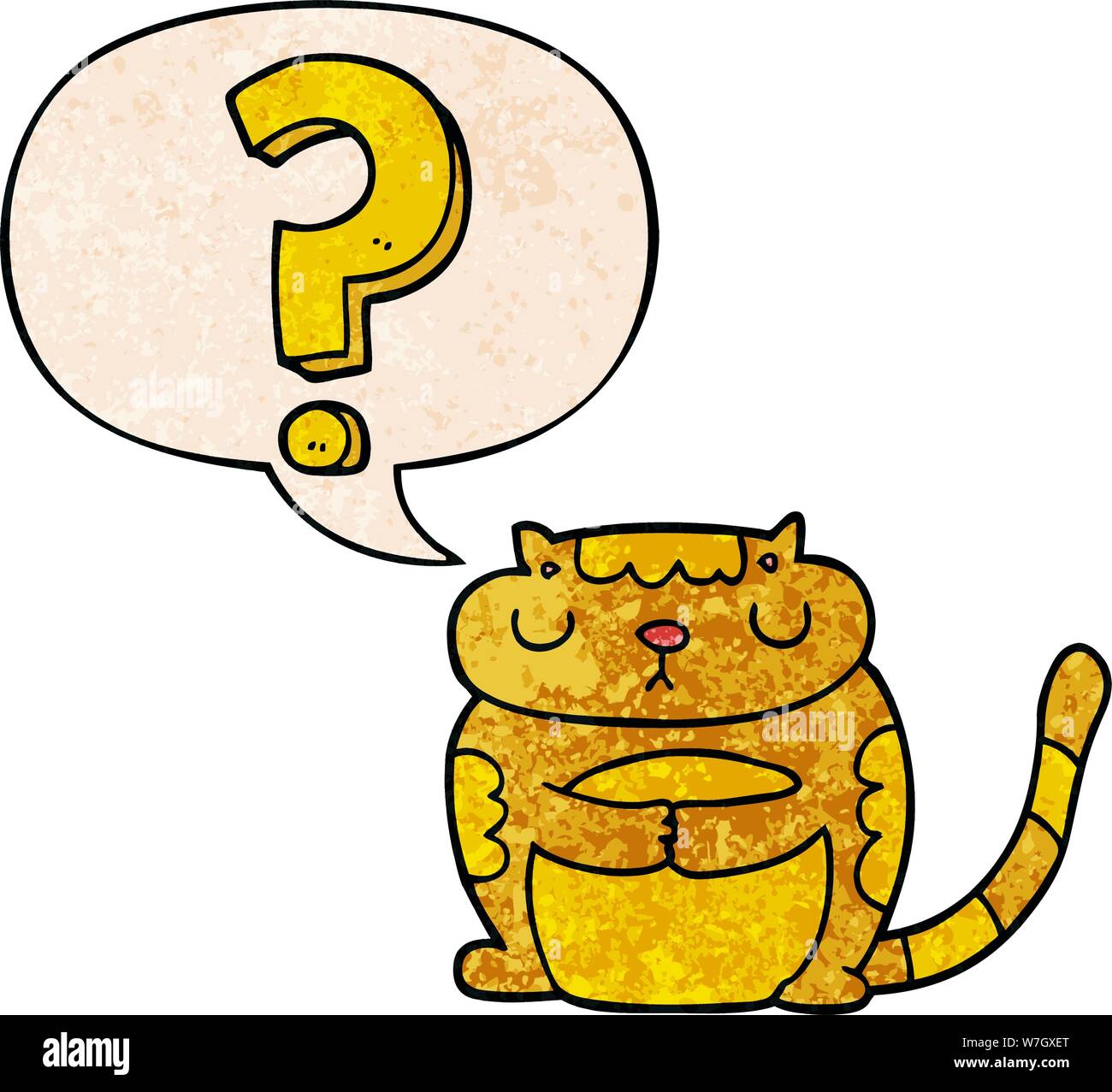 cartoon cat with question mark with speech bubble in retro texture ...