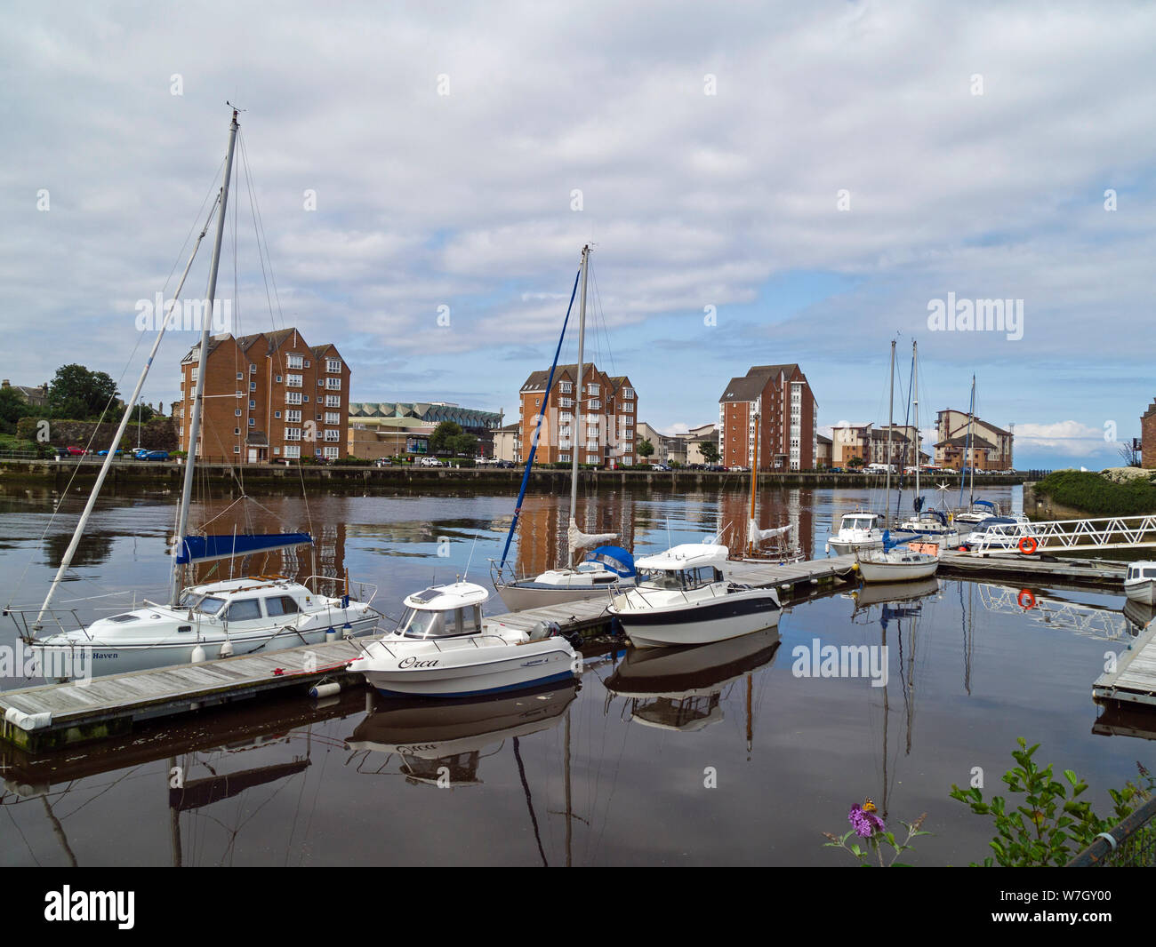 yachts on pontoon mooring on the River Ayr, Ayr, South Ayrshire ...