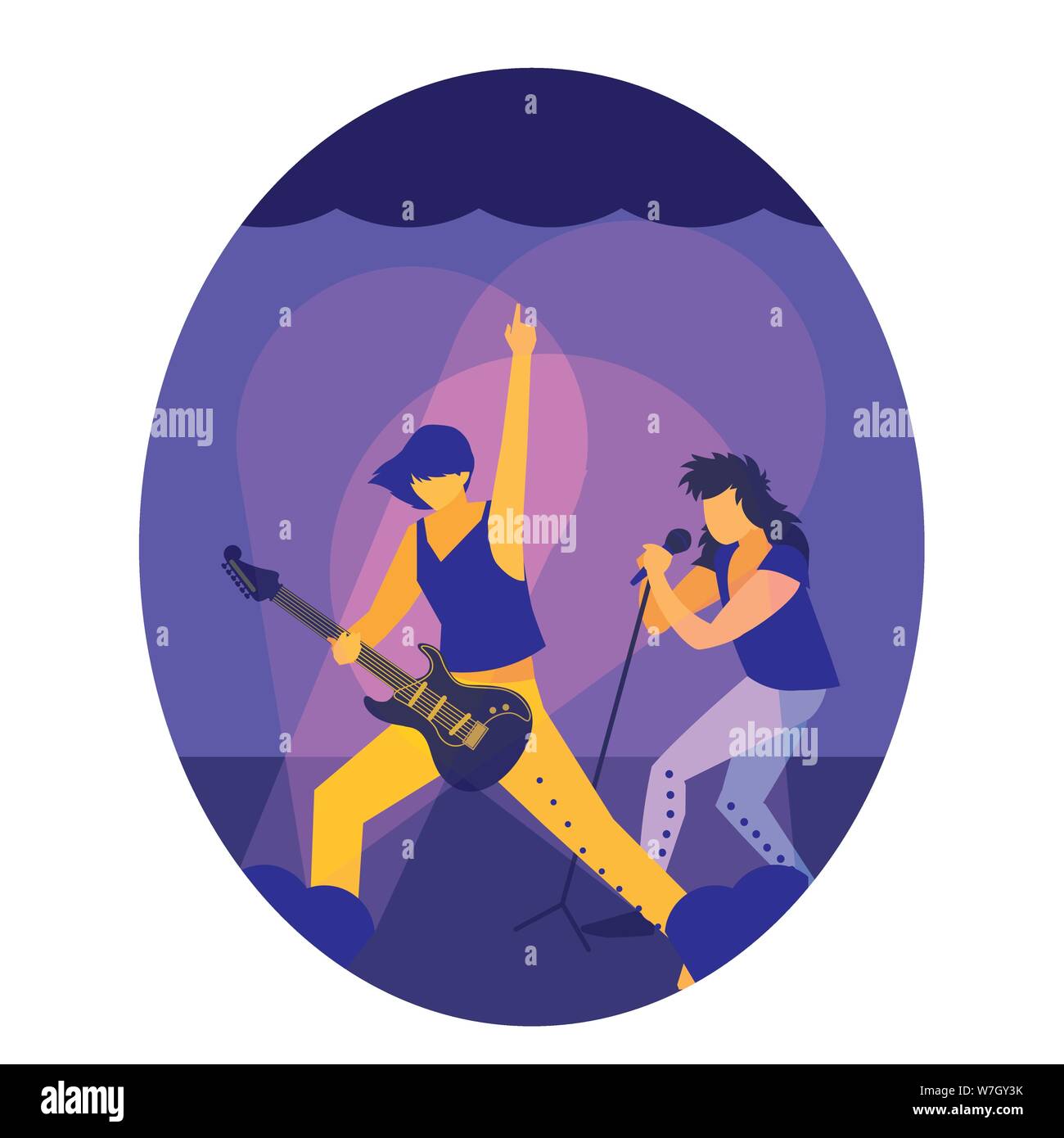 man singer and musician with eletric guitar concert event vector ...