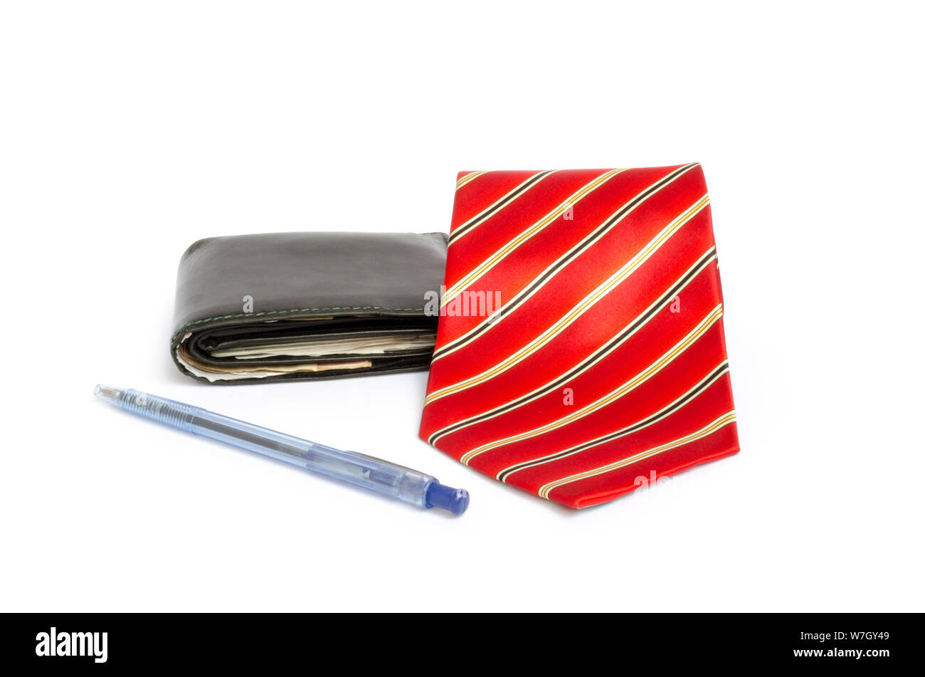 Red tie, wallet and ballpoint pen isolated on white background Stock ...