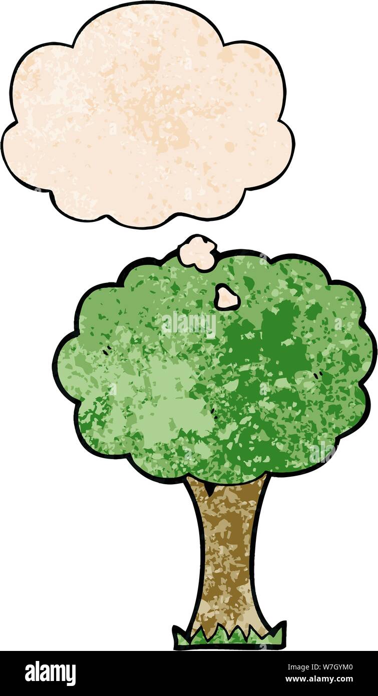 cartoon tree with thought bubble in grunge texture style Stock Vector ...