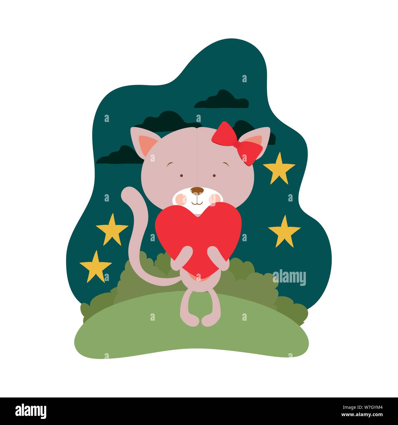 cute cat with heart in hands Stock Vector Image & Art - Alamy