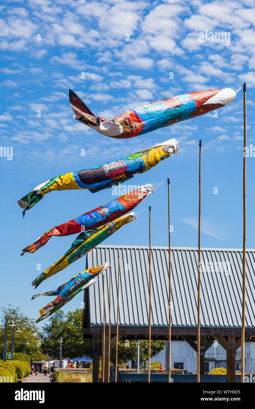 Colourful hollow cloth fish blowing in the wind ready for the 2019 ...