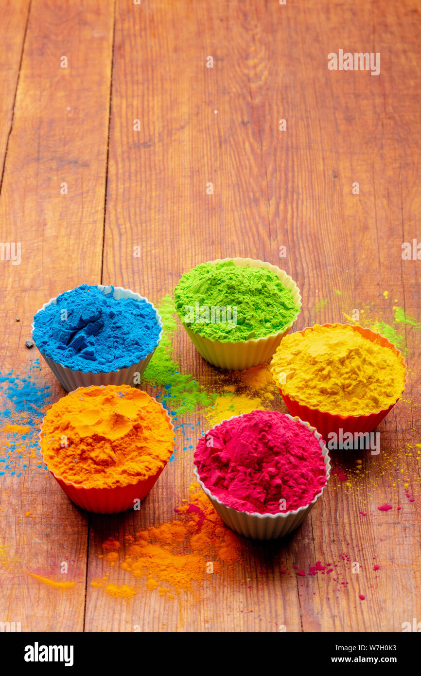 Cups with paint for the Indian Holi festival colours Stock Photo - Alamy