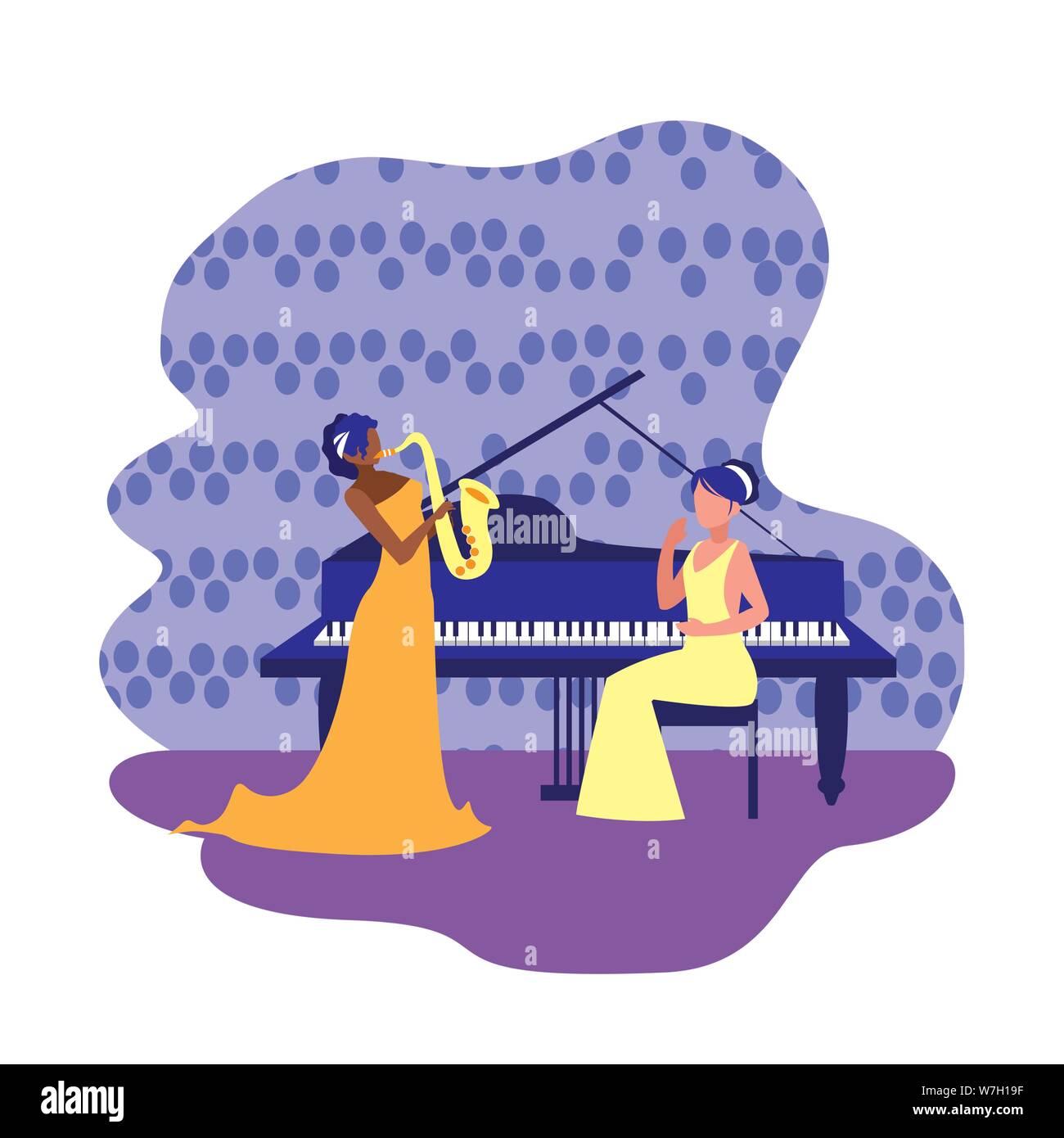 women musicians concert event classic instrument vector illustration ...
