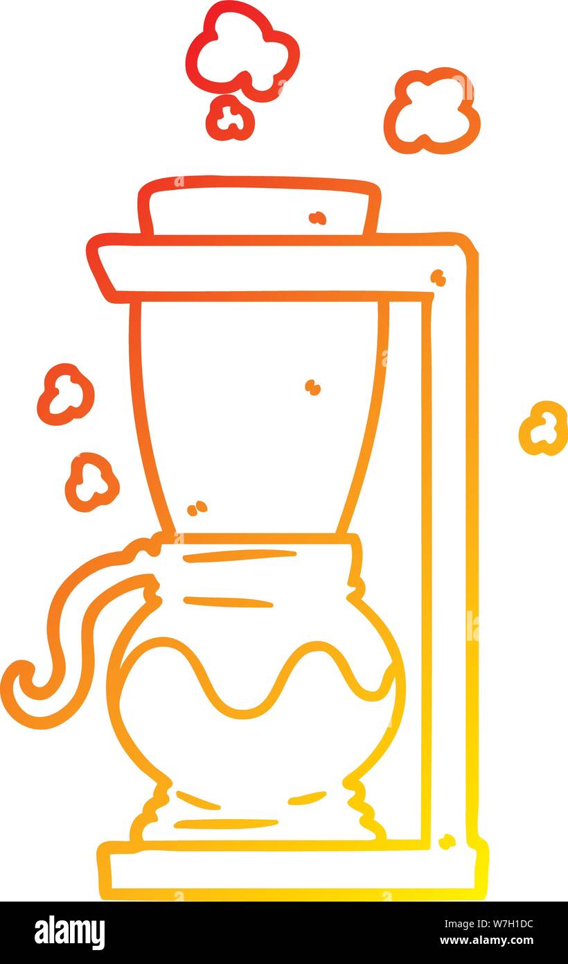 warm gradient line drawing of a cartoon filter coffee machine Stock ...