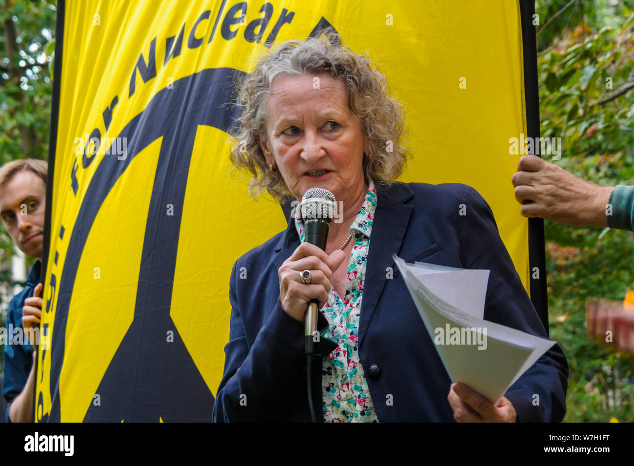 London, UK. 6th August 2019. Green Party Baroness Jenny Jones comperes ...