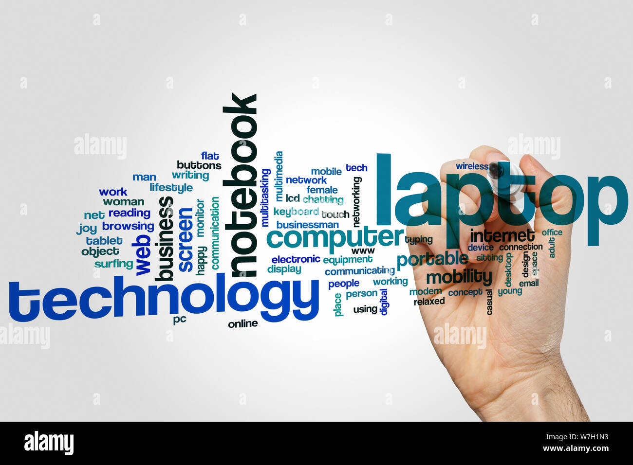 Laptop word cloud concept with technology computer related tags Stock ...