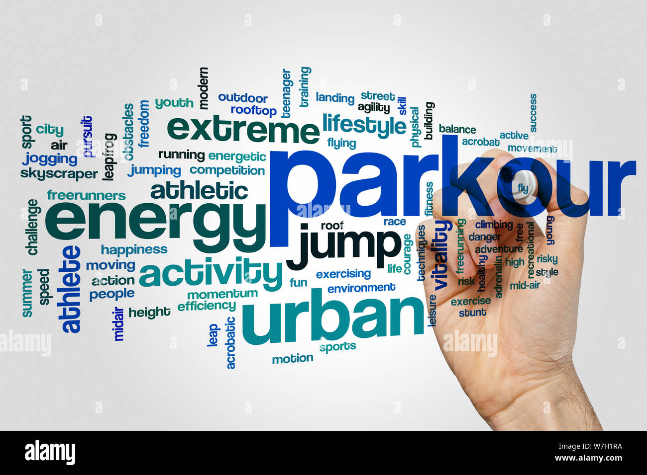 Parkour concept word cloud background Stock Photo - Alamy