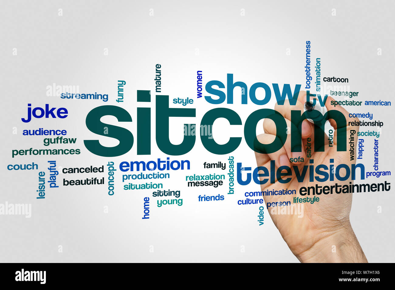 Sitcom word cloud concept Stock Photo - Alamy