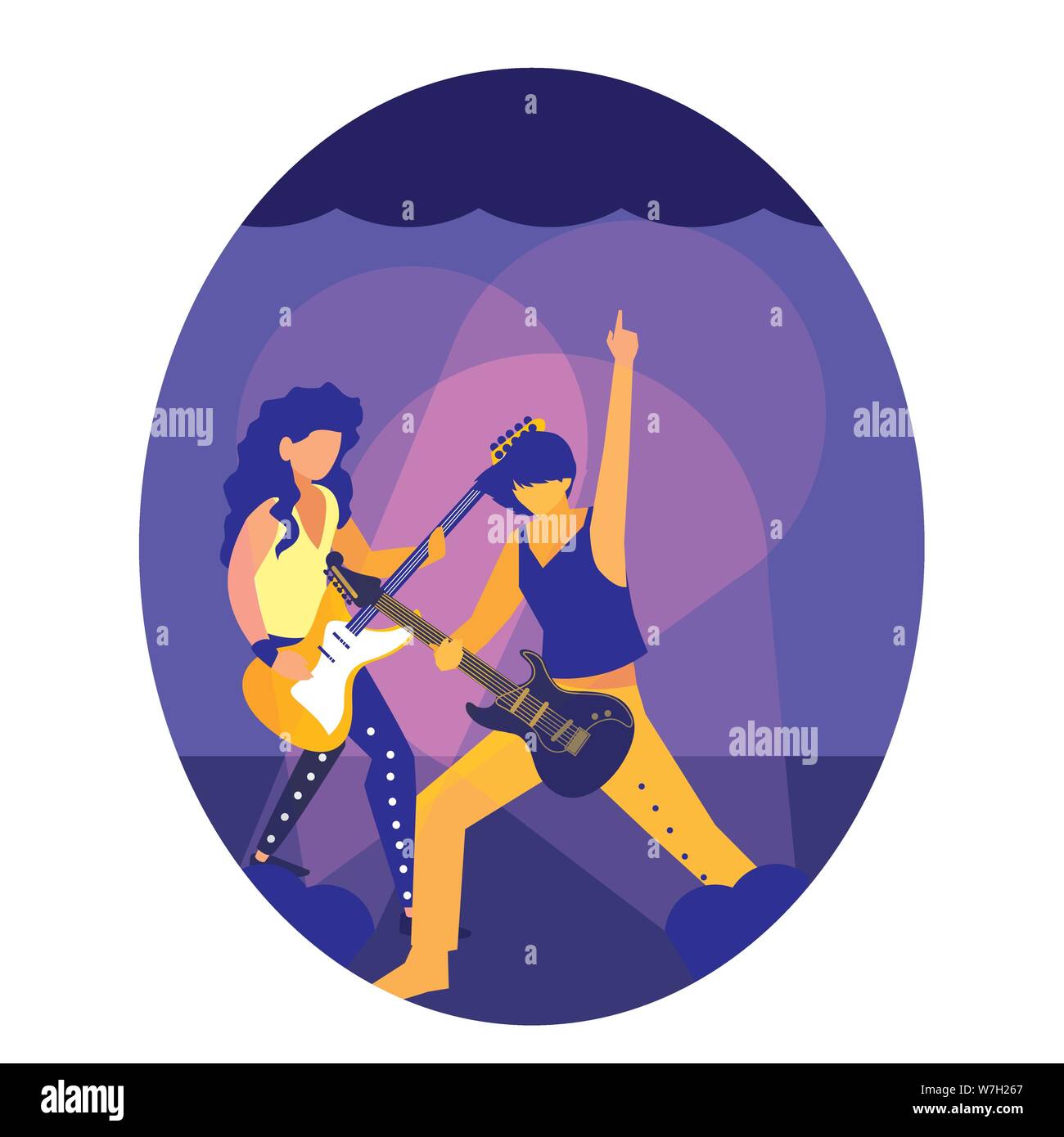 rock performer with electric guitar concert event vector illustration ...