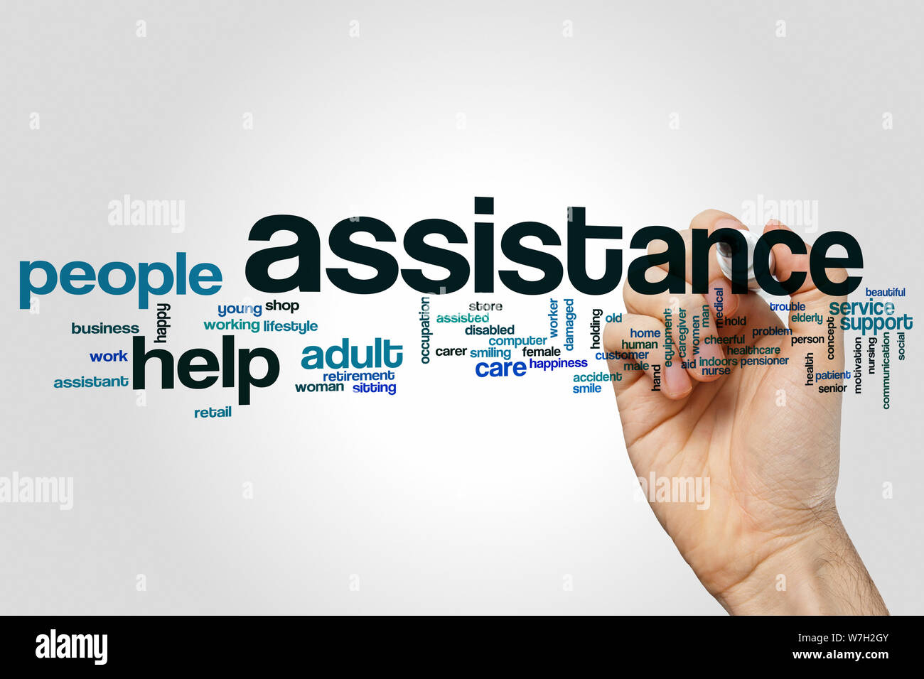 Assistance word cloud Stock Photo - Alamy