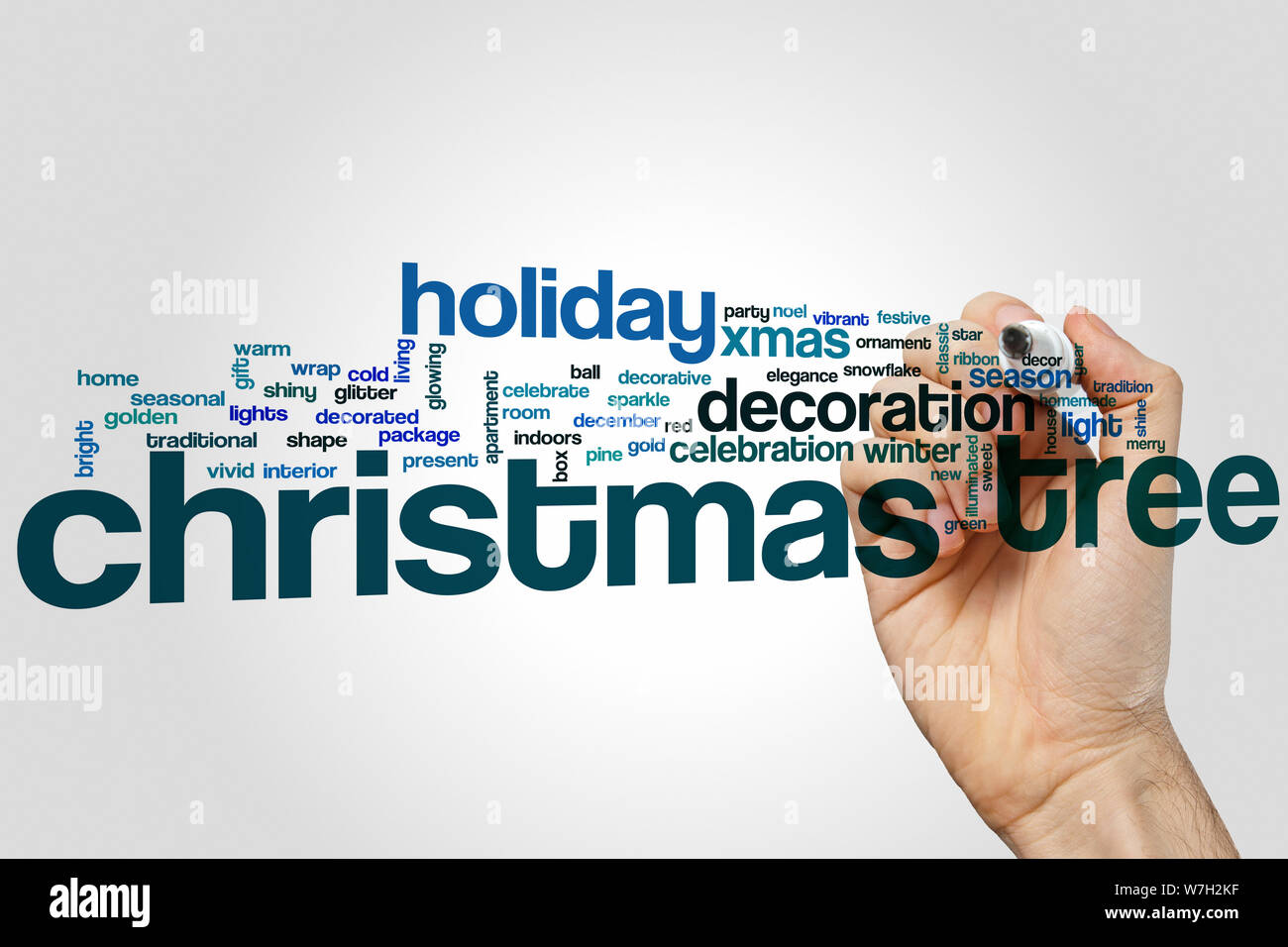 Christmas tree word cloud concept Stock Photo - Alamy
