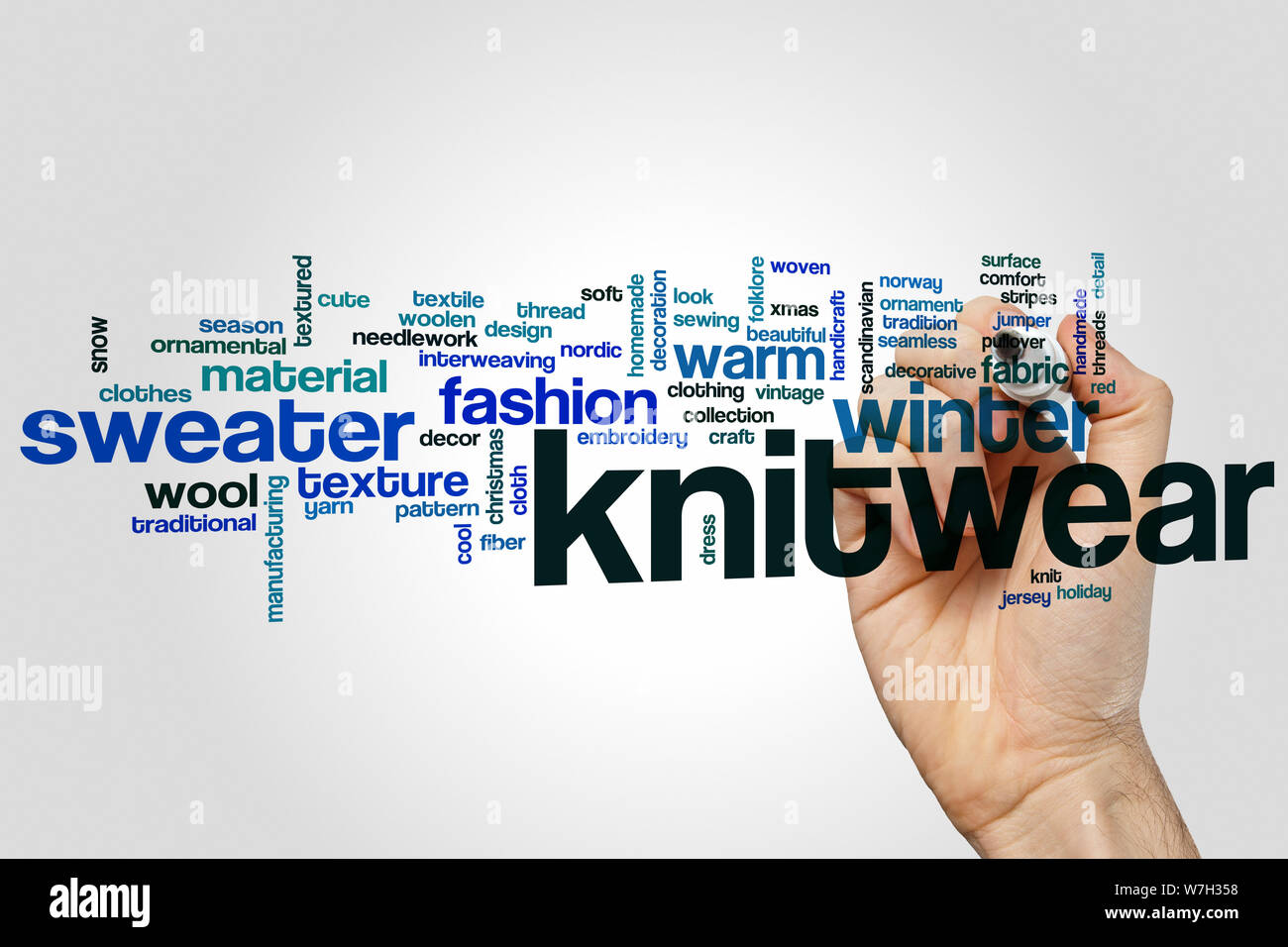 Knitwear word cloud concept with wool warm related tags Stock Photo - Alamy
