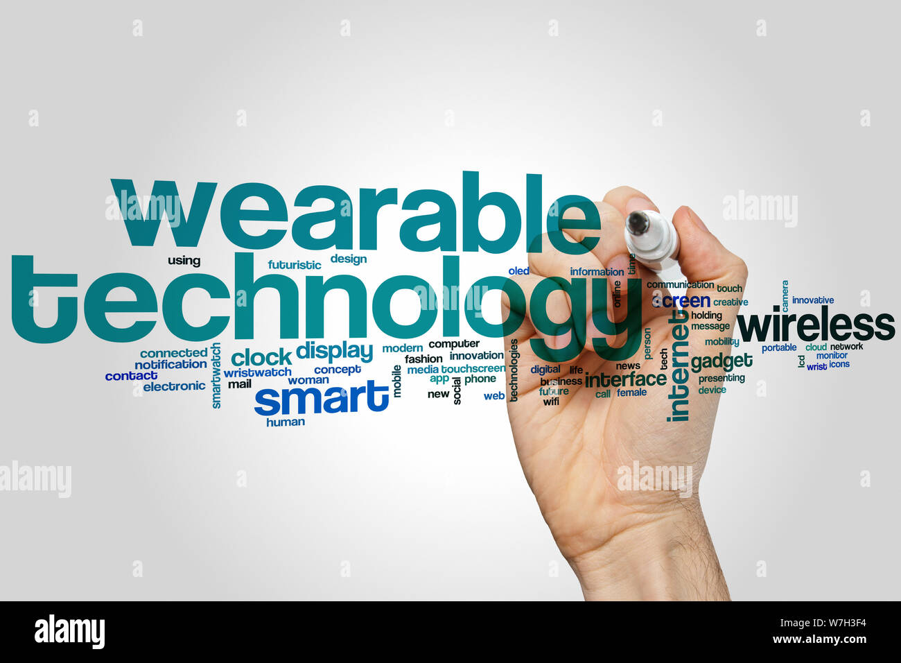 Wearable technology word cloud concept with wireless smart related tags Stock Photo - Alamy