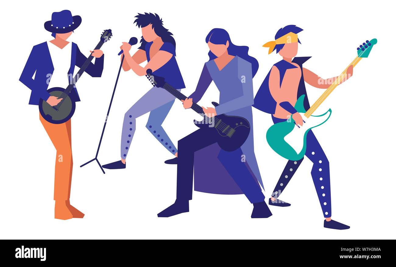 rock band men playing instruments and singing vector illustration Stock ...