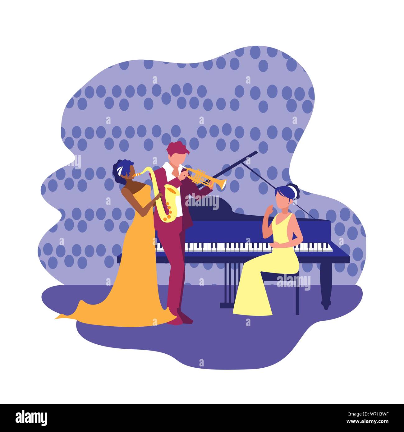 women and man musicians concert event classic instrument vector ...
