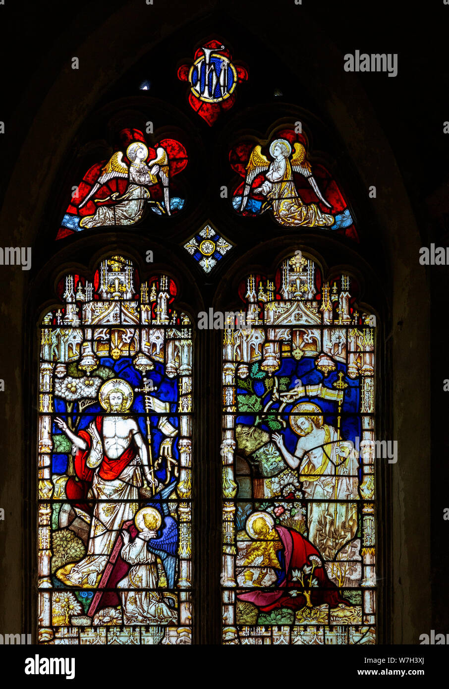 Stained glass window Resurrection and Christ appearing in the Garden ...