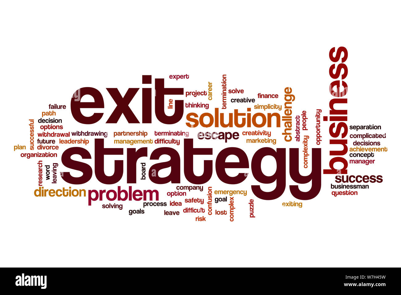 Exit strategy word cloud Stock Photo - Alamy