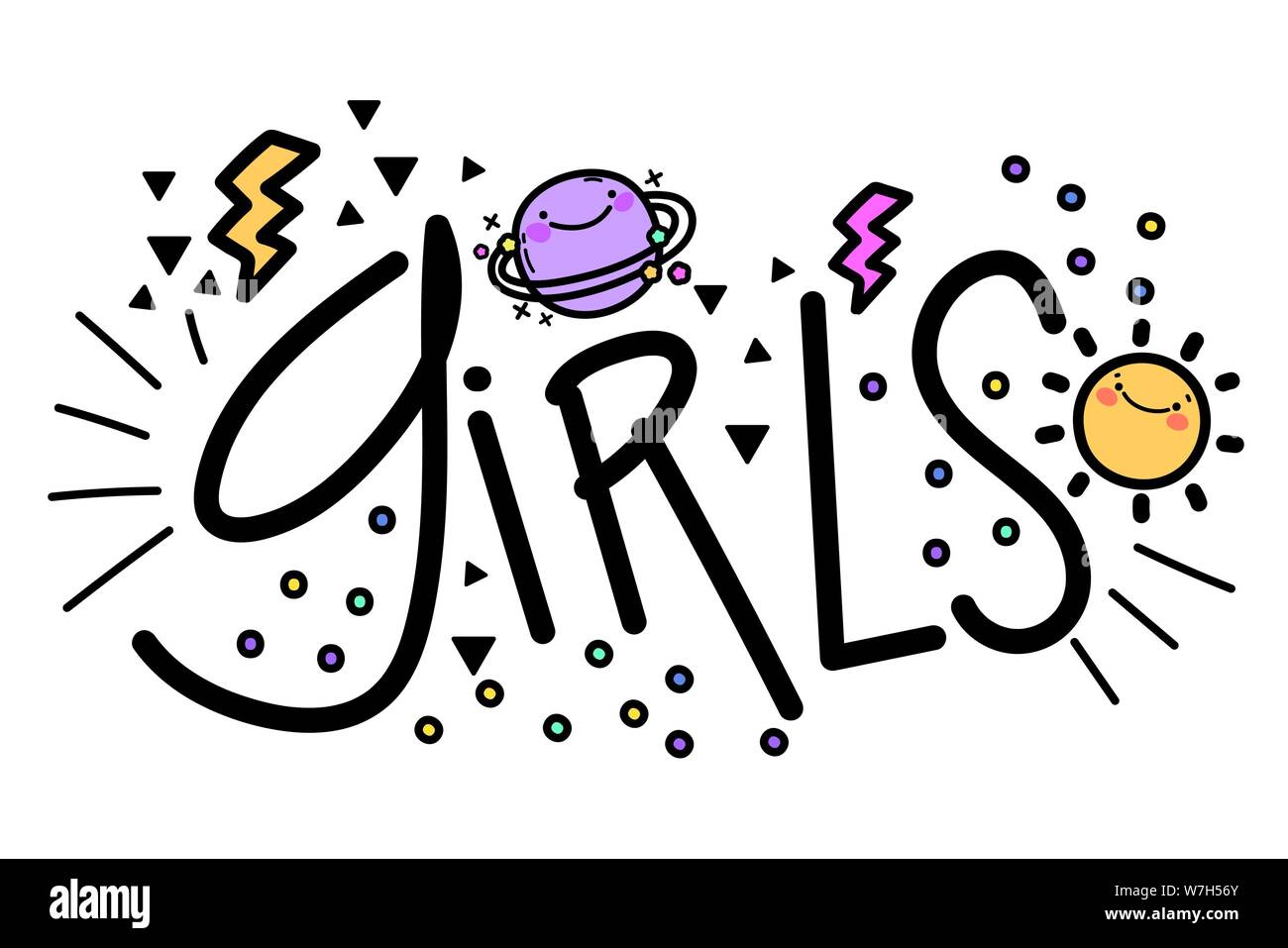 Girls word design, Typography message note feeling think and ...