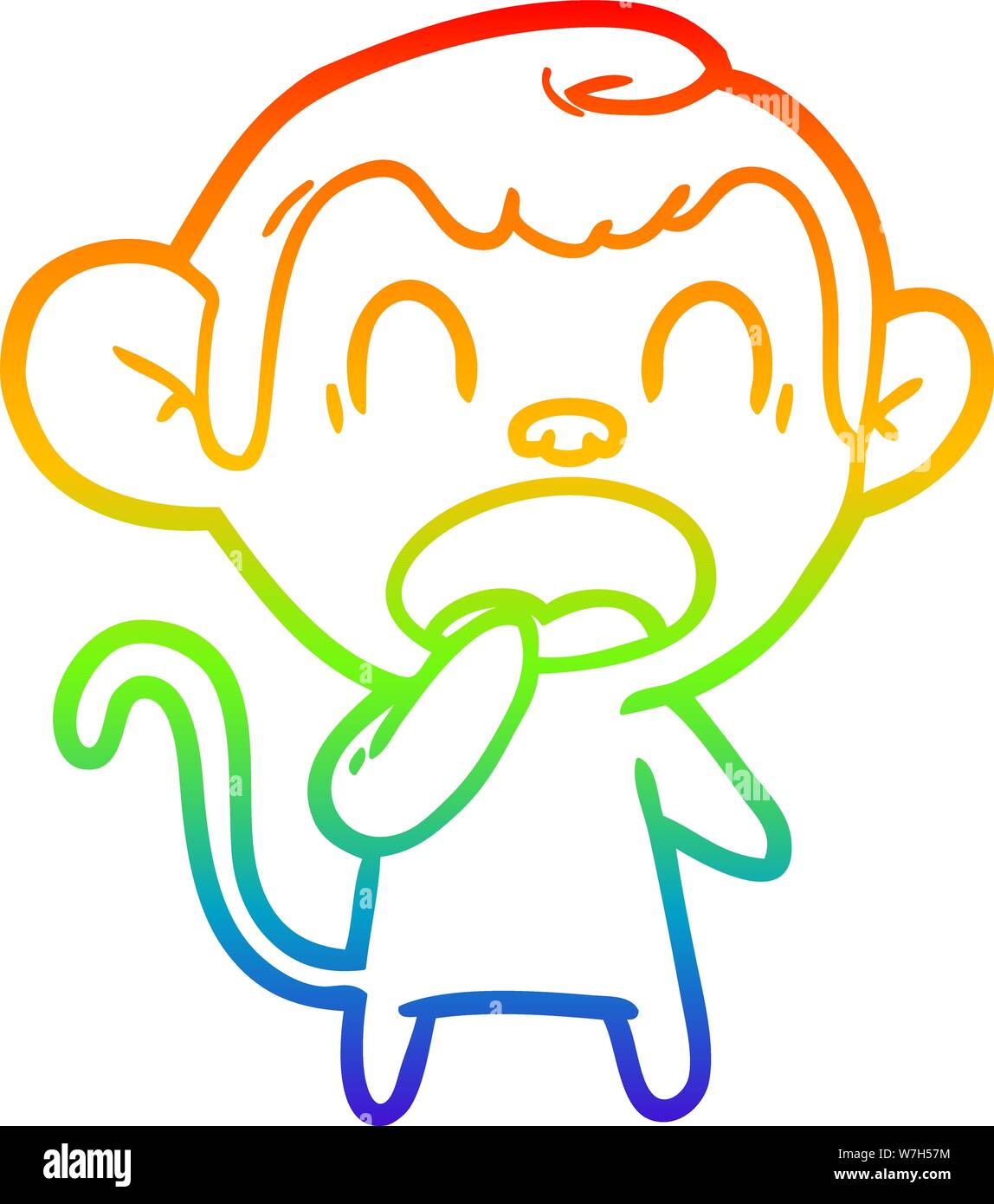 rainbow gradient line drawing of a yawning cartoon monkey Stock Vector ...