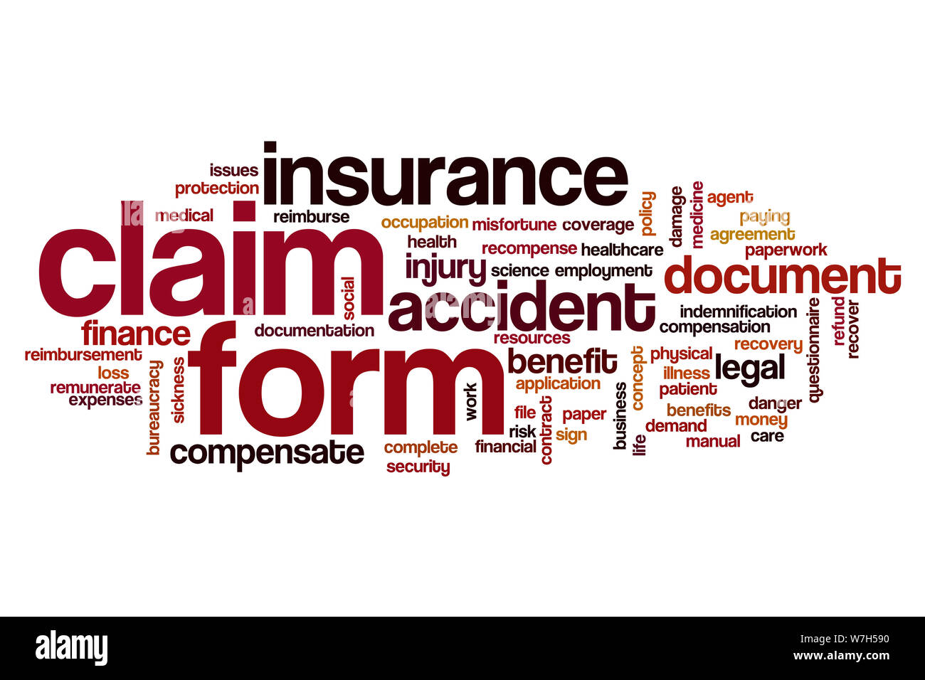 Claim form word cloud concept Stock Photo - Alamy